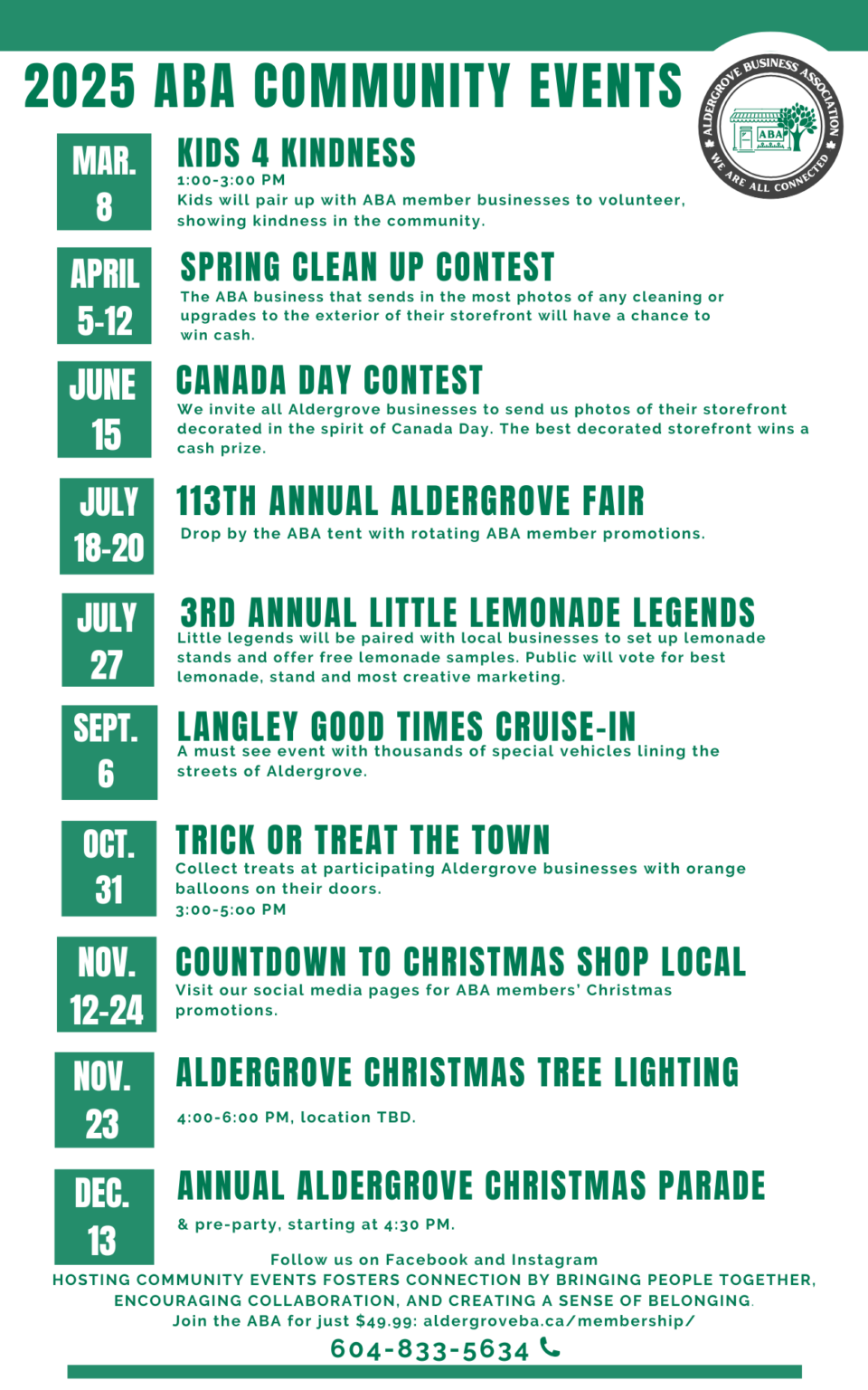 2025 ABA Community Events Aldergrove Business Association